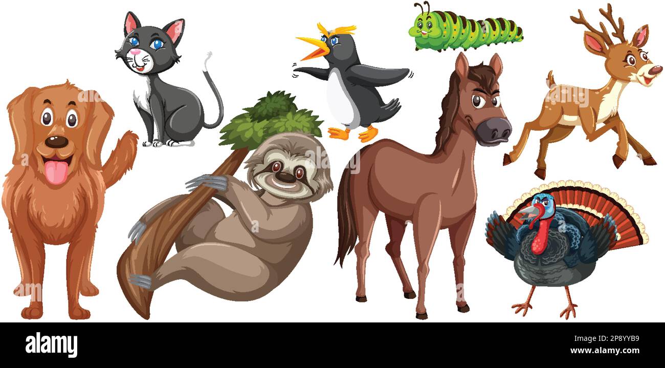 Set of cute animals cartoon character illustration Stock Vector Image ...