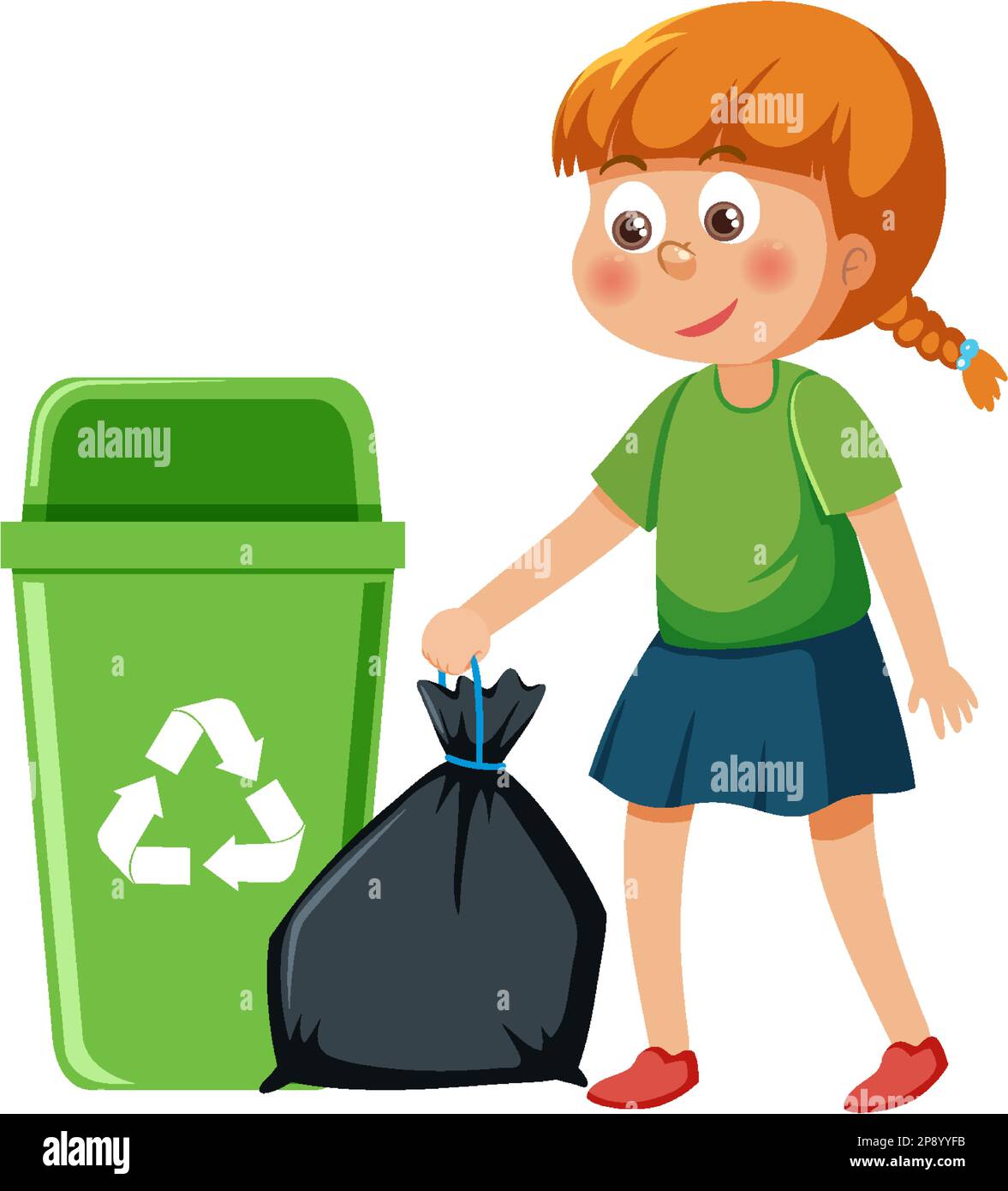 A girl holding trash bag with green bin illustration Stock Vector Image ...