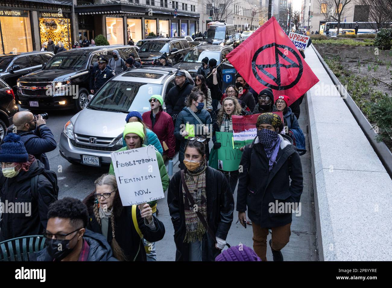 Protesters gathered on 5th Avenue and march to JP Morgan Headquarters ...