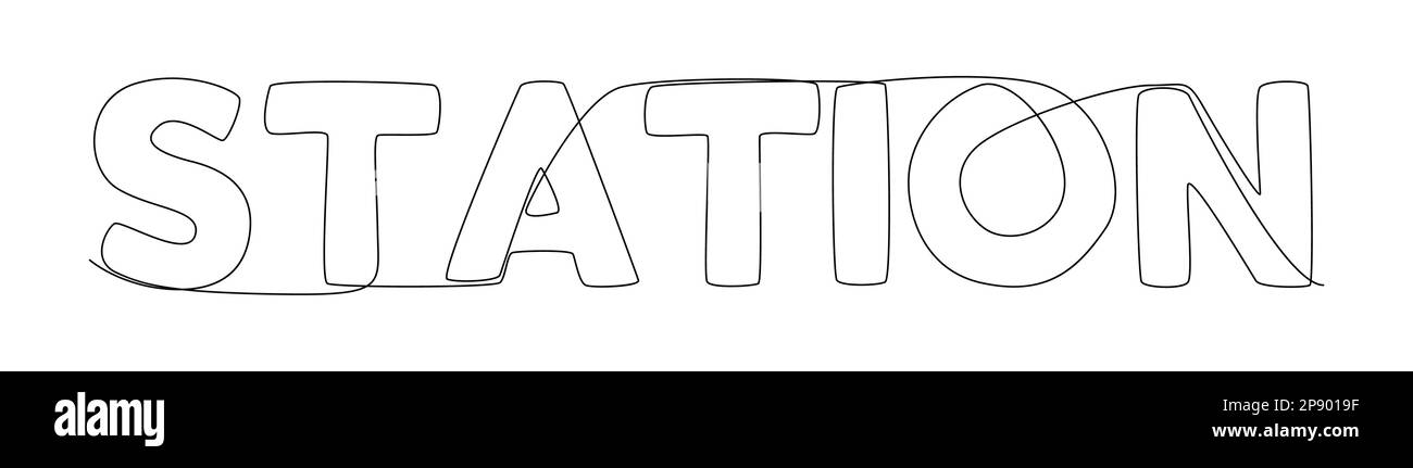 One continuous line of Station word. Thin Line Illustration vector ...