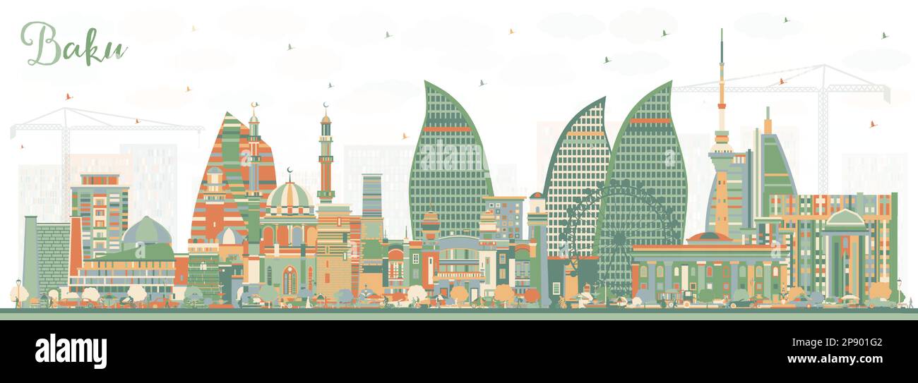 Baku Azerbaijan City Skyline with Color Buildings. Vector Illustration ...