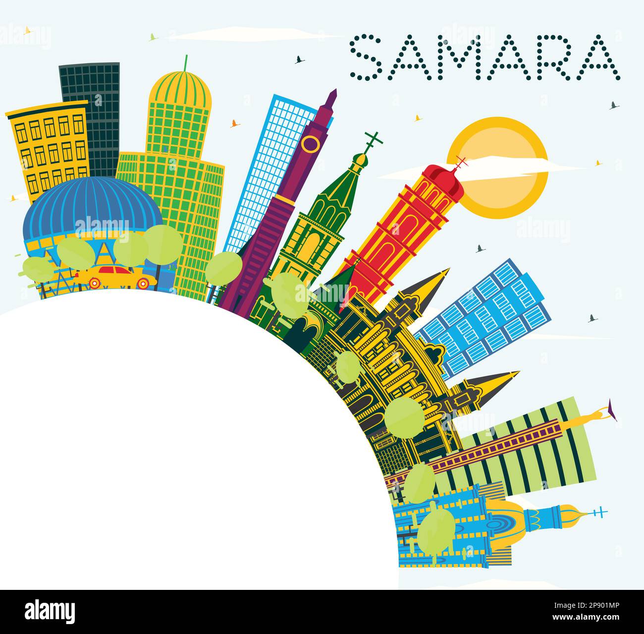 Samara Russia City Skyline with Color Buildings, Blue Sky and Copy ...