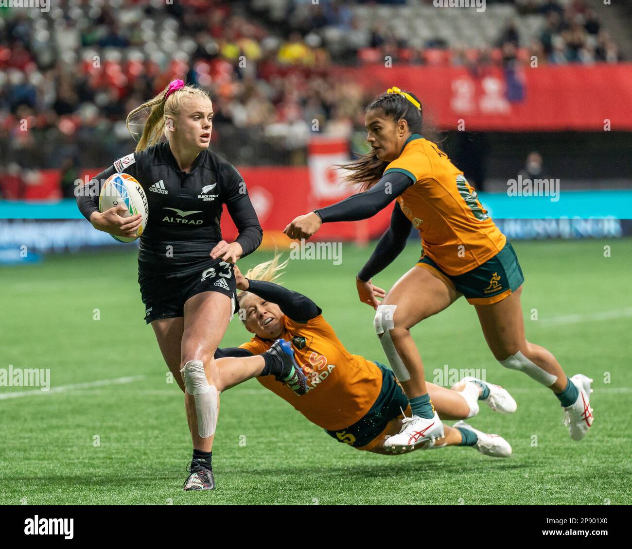 Vancouver, Canada. 5th March, 2023. Jorja Miller (L) of New Zealand ...