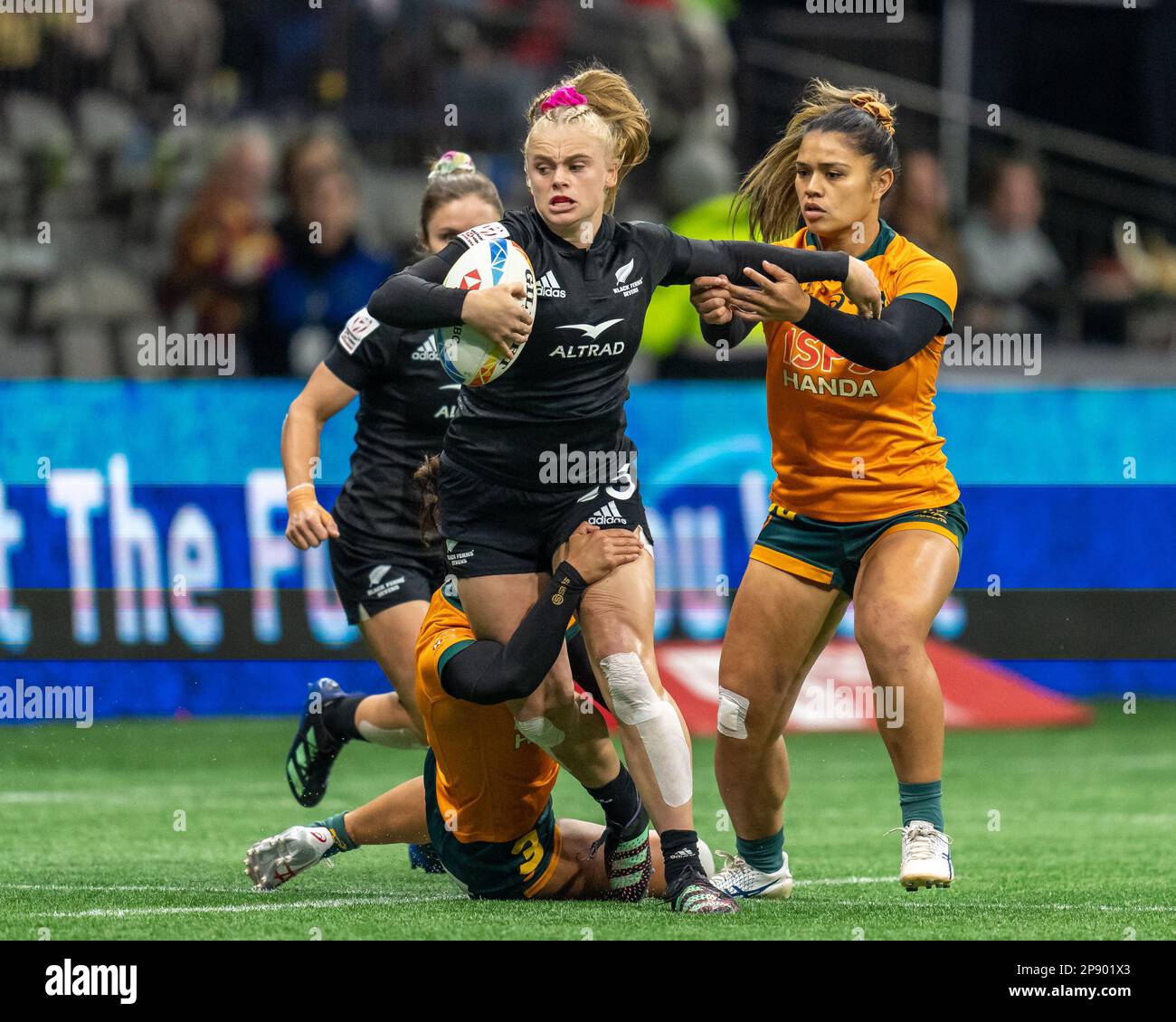 Vancouver, Canada. 5th March, 2023. Jorja Miller (C) of New Zealand ...