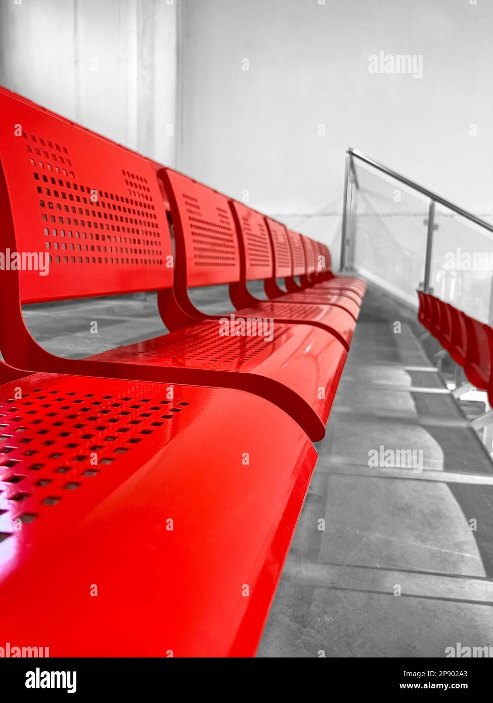 View of red seats in stadium, closeup Stock Photo - Alamy