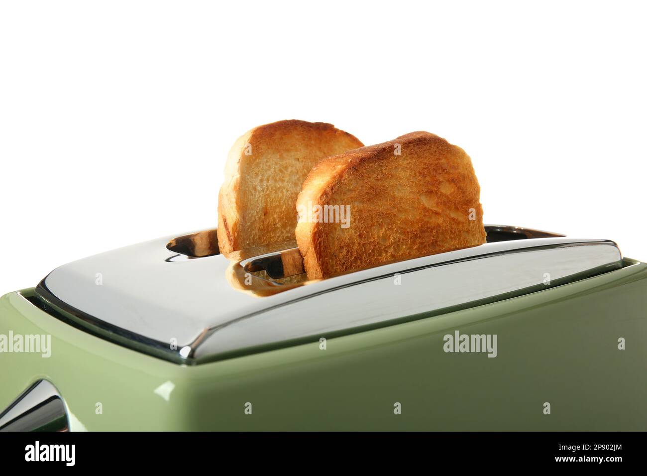 Modern toaster with crispy bread slices isolated on white background ...