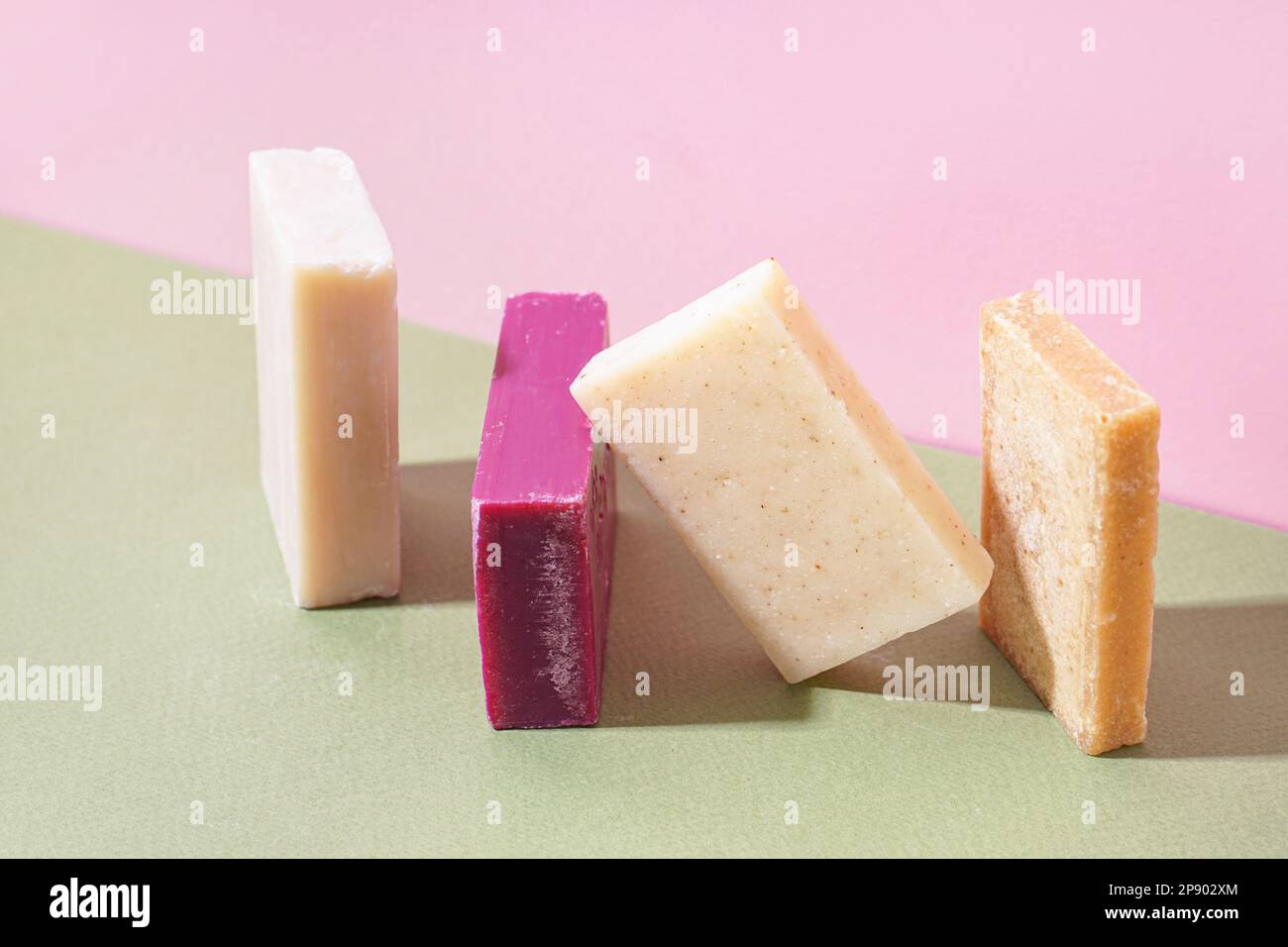 Set of natural soap bars on color background Stock Photo - Alamy