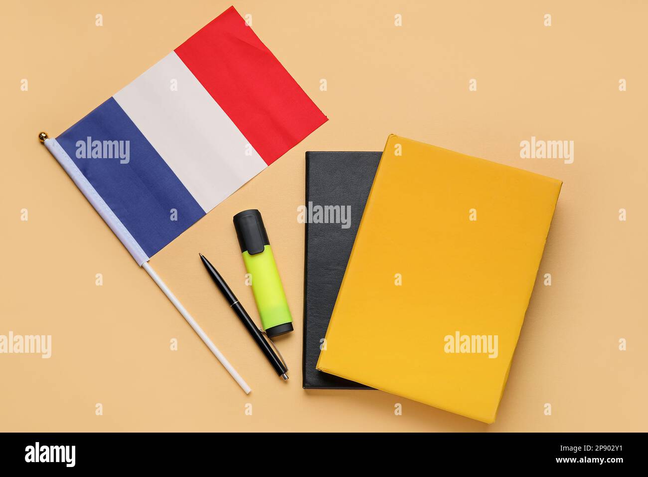 Flag of France with stationery on beige background Stock Photo - Alamy