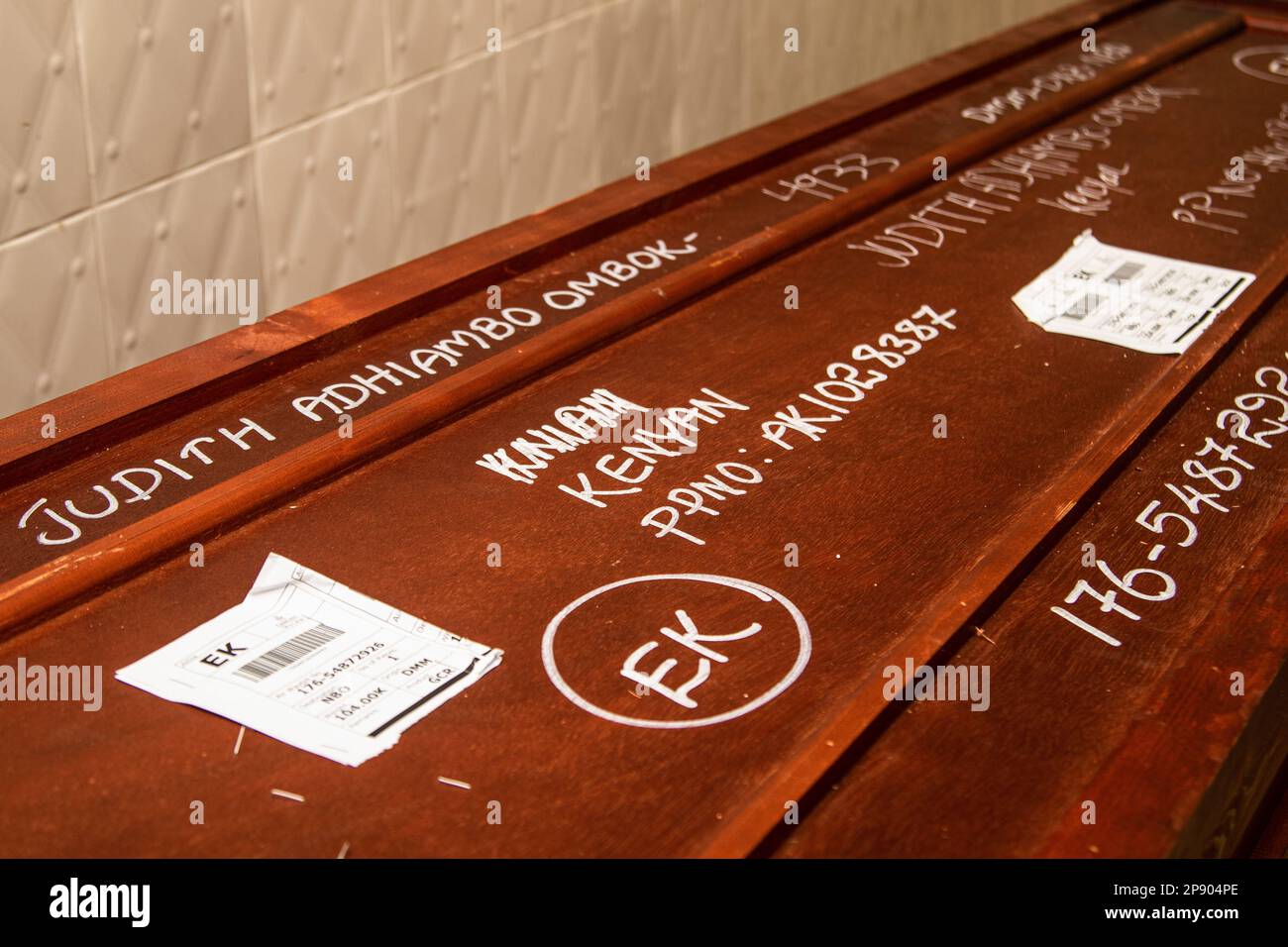 The casket containing the body of Judith Adhiambo is seen inside the ...