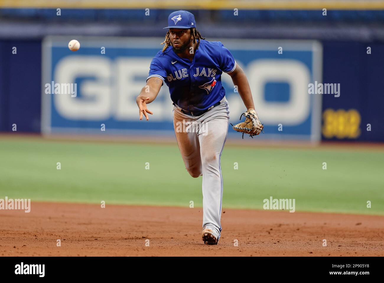 Toronto Blue Jays first baseman Rainer Nunez (95) fields a ball and ...