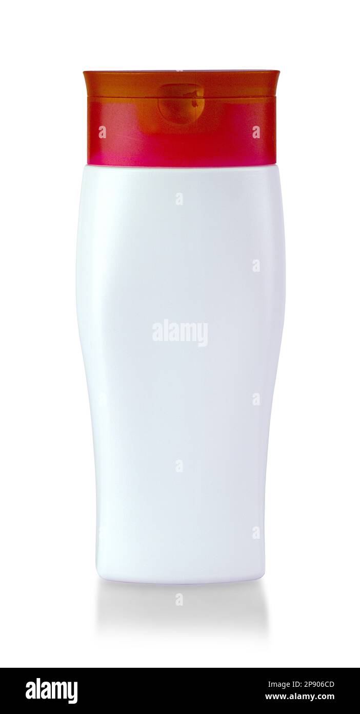 The White blank plastic bottles with red lid isolated on white ...