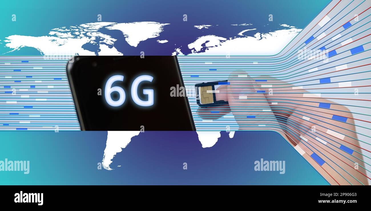 6G concept applying world map and smartphone SIM card Stock Photo - Alamy