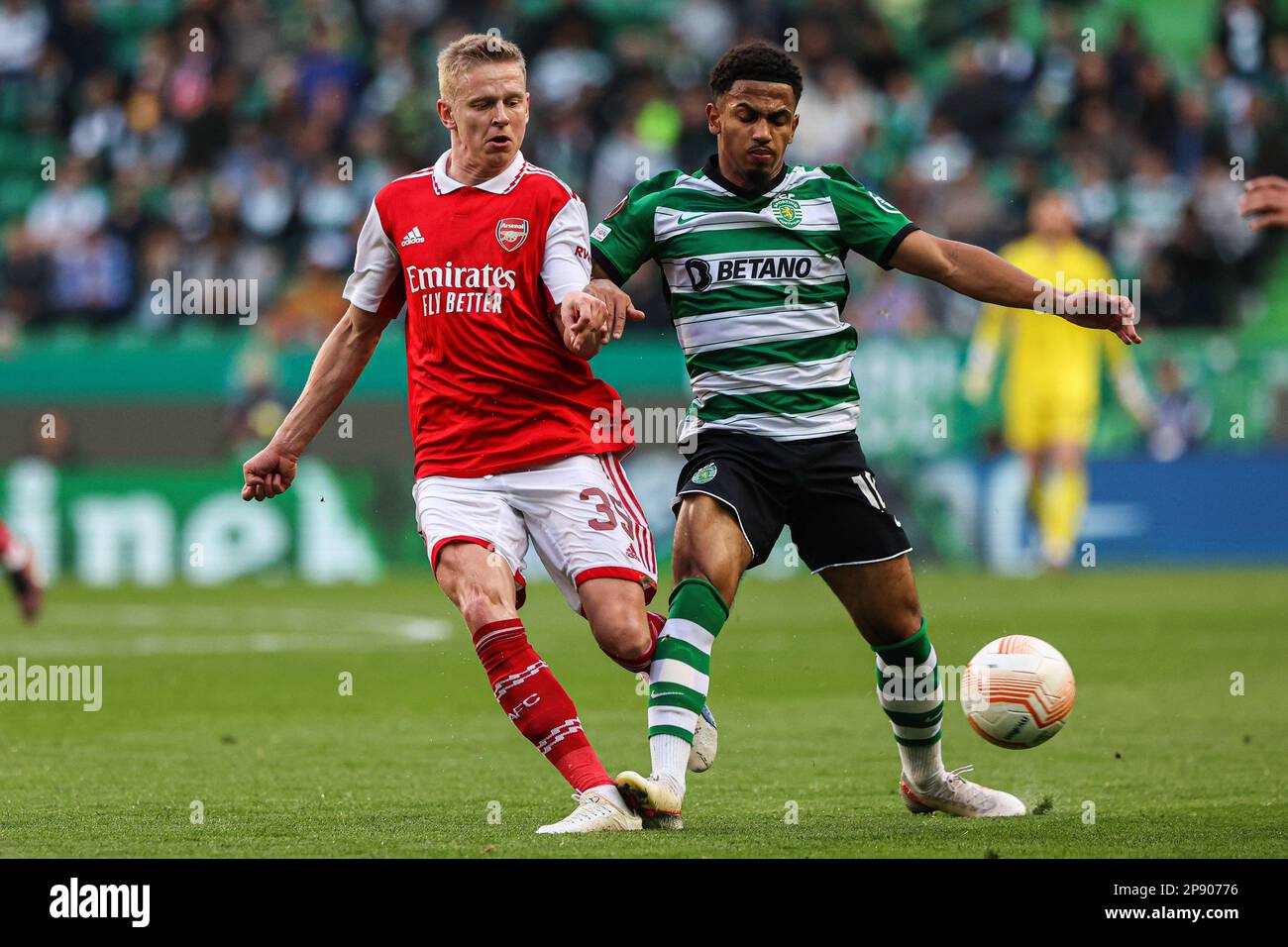 Lisbon, Portugal. 09th Mar, 2023. Oleksandr Zinchenko (L) of Arsenal FC ...