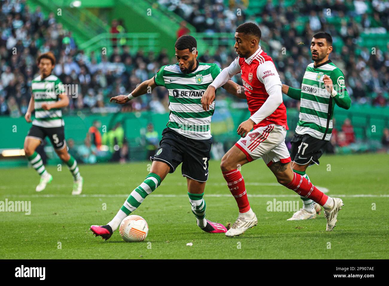 Lisbon, Portugal. 09th Mar, 2023. Jeremiah St. Juste (L) of Sporting CP ...