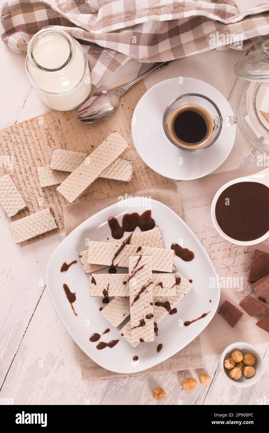 Neapolitan wafers filling with hazelnut-chocolate cream Stock Photo - Alamy
