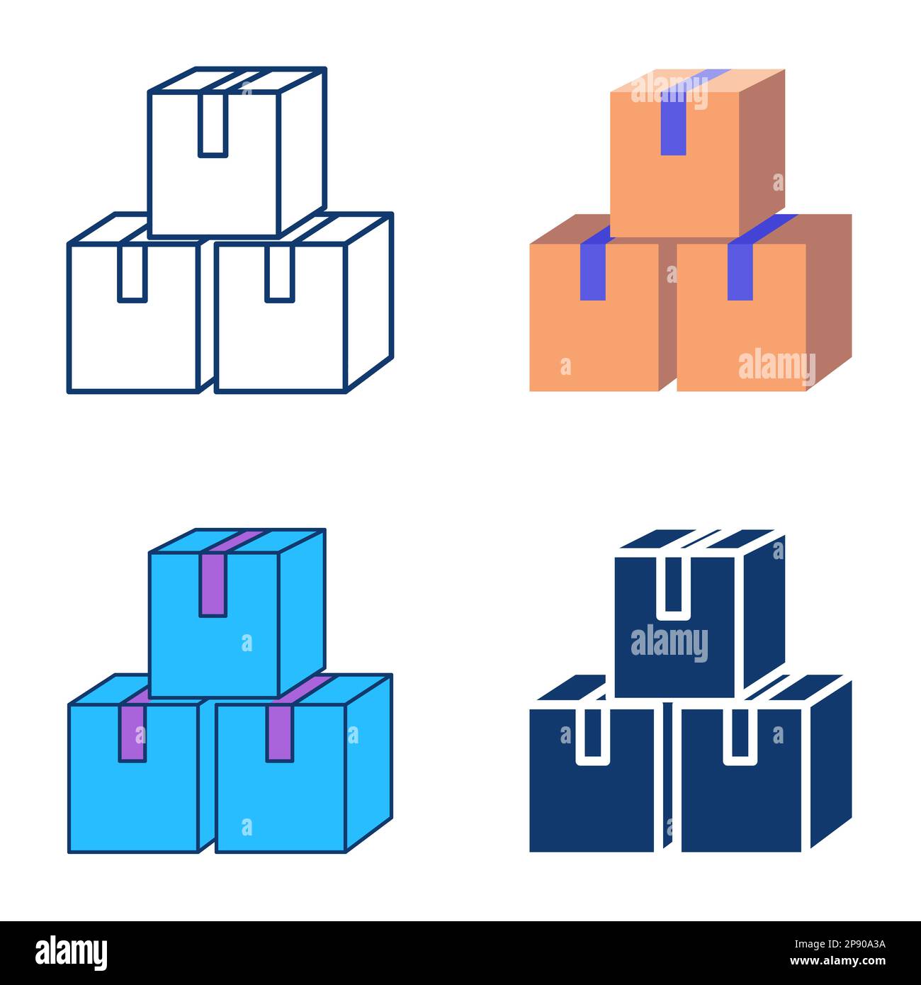 Stack of delivery boxes icon set in flat and line style. Cardboard ...