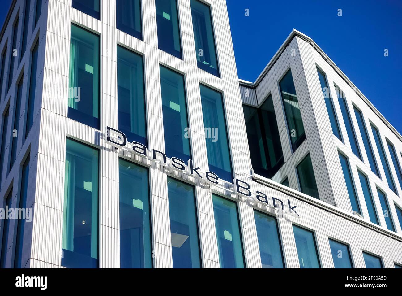 Linköping, Sweden - 18 February 2023: Danske Bank logo on modern white ...
