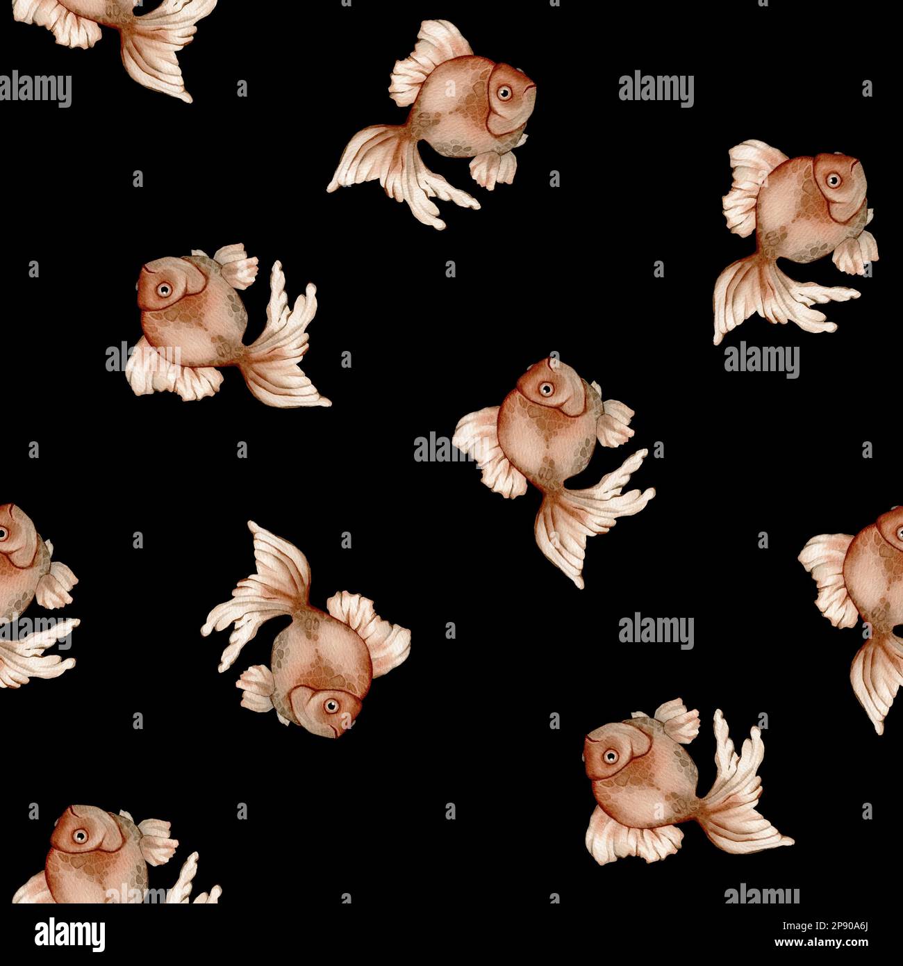 Seamless pattern with watercolor fish. Hand painted seashells pattern ...