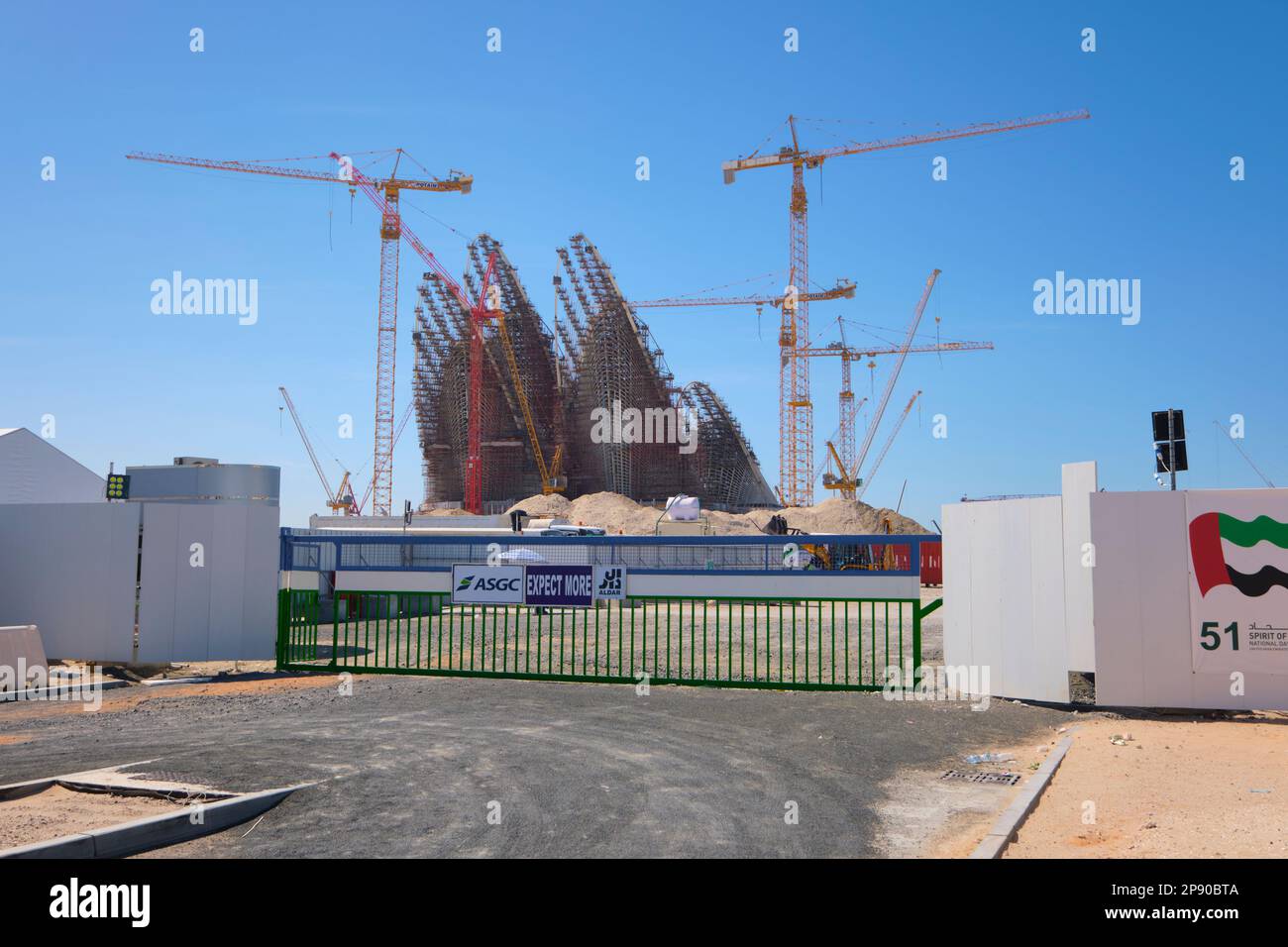 A view of the under construction, soaring steel falcon-like wings, part ...