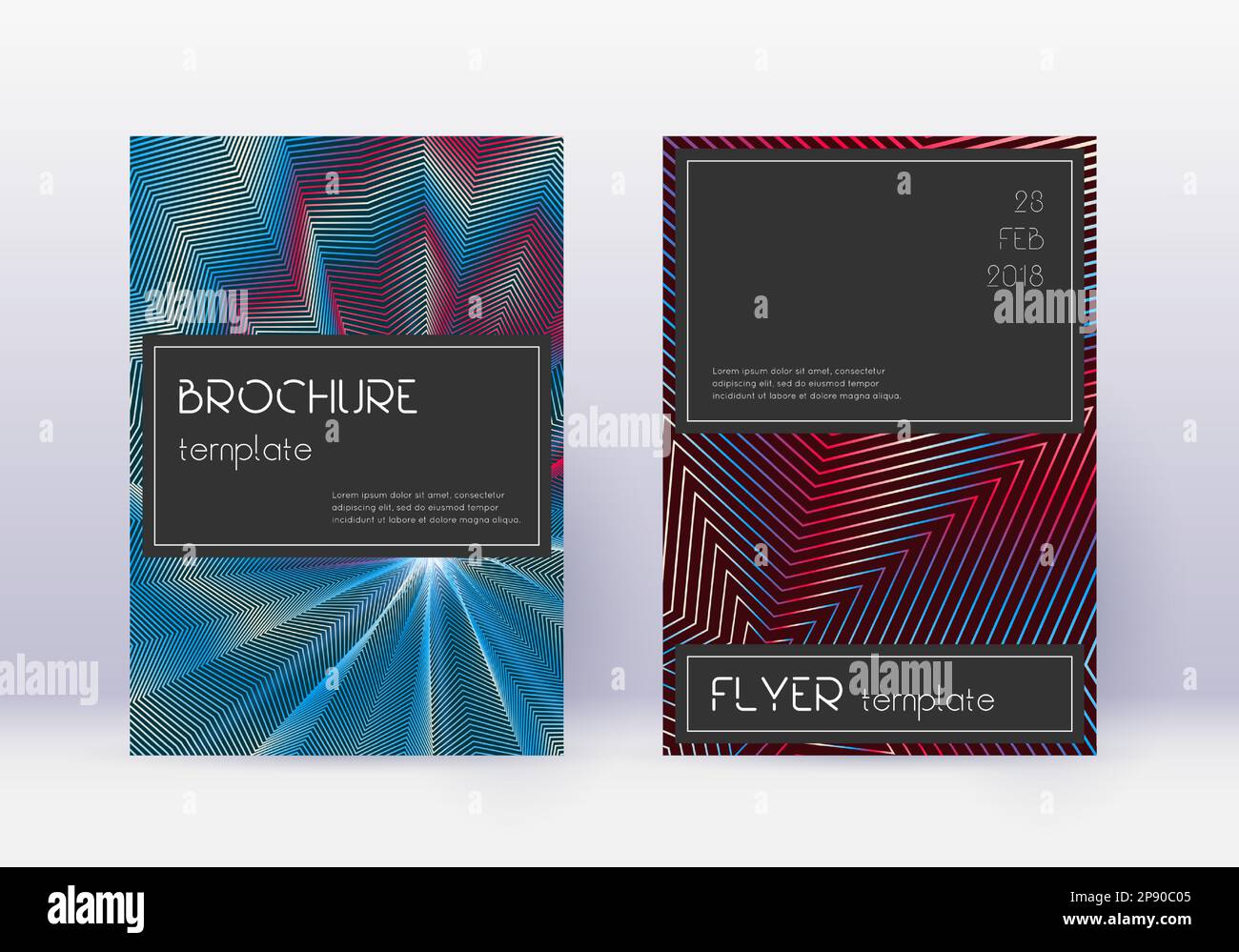 Black cover design template set. Red abstract lines on white blue ...