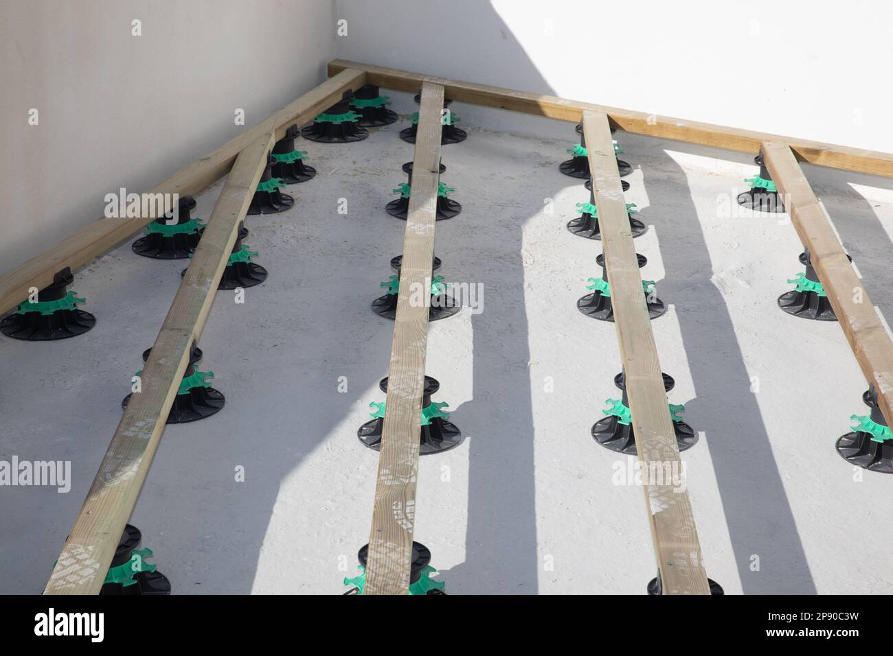 Constructing terracing wood terrace wooden area on plastic piles wooden ...