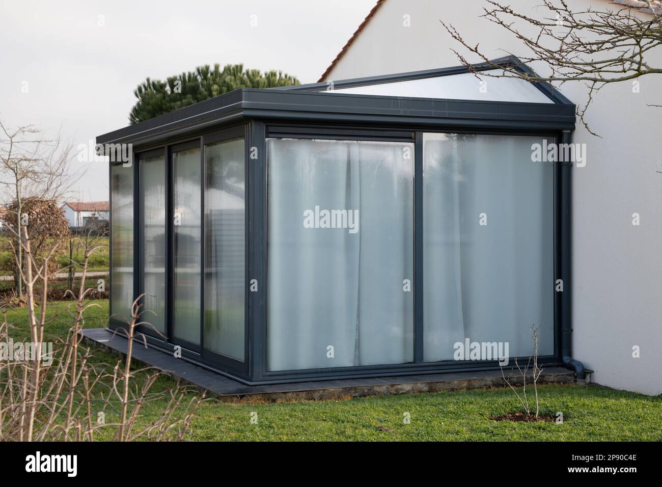 modern window of veranda grey in home garden Stock Photo - Alamy