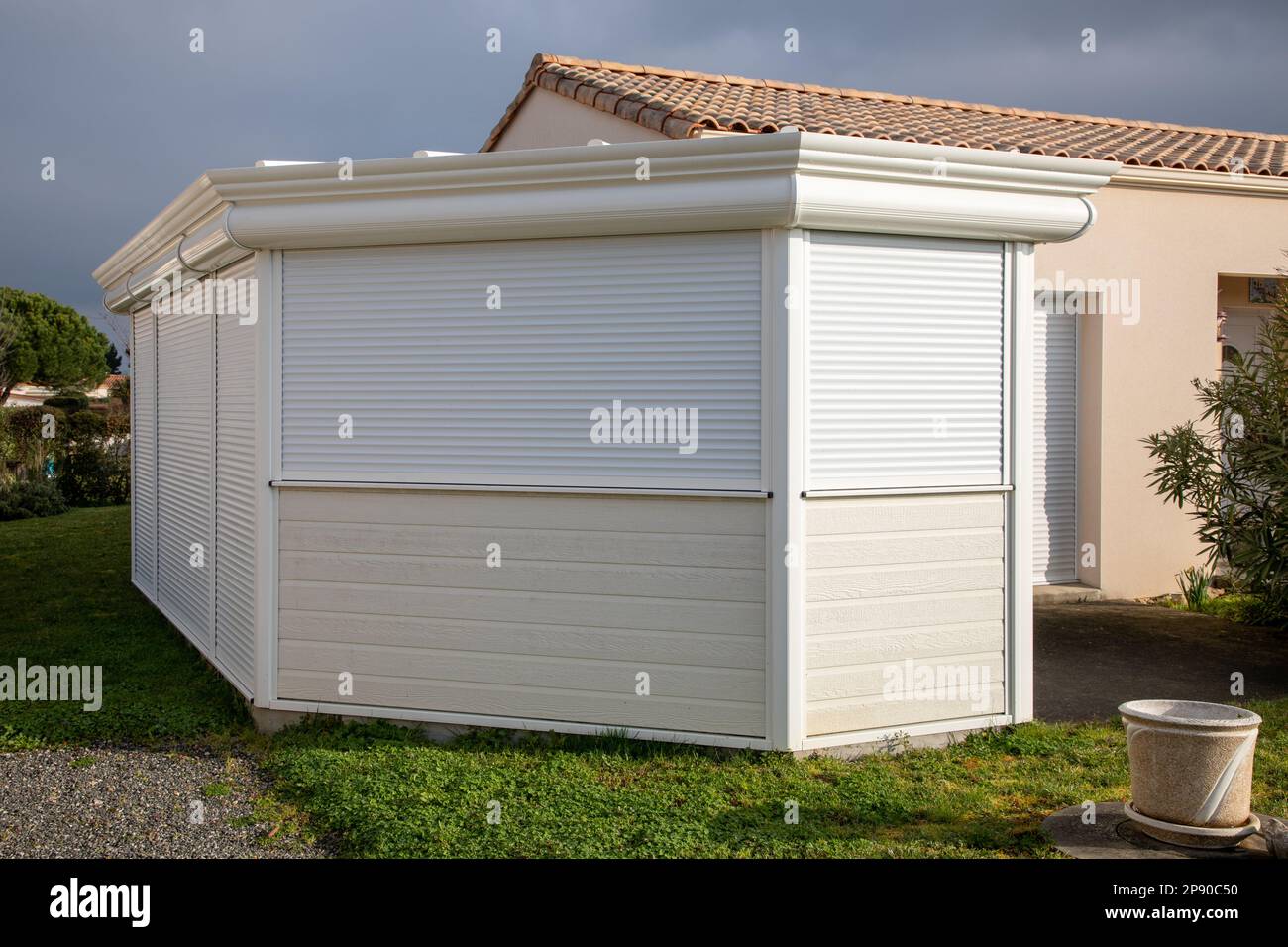 veranda leaning against new private house allows to create an ...