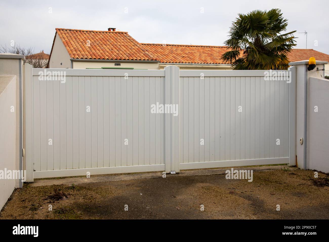 portal steel beige double high large white metal gate fence on modern ...