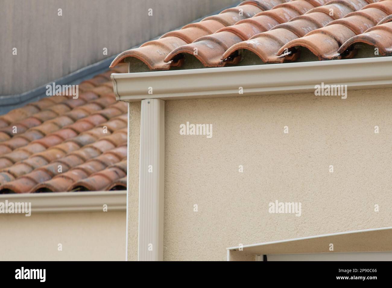 Corner single private white new modern house with gutter beige roof ...