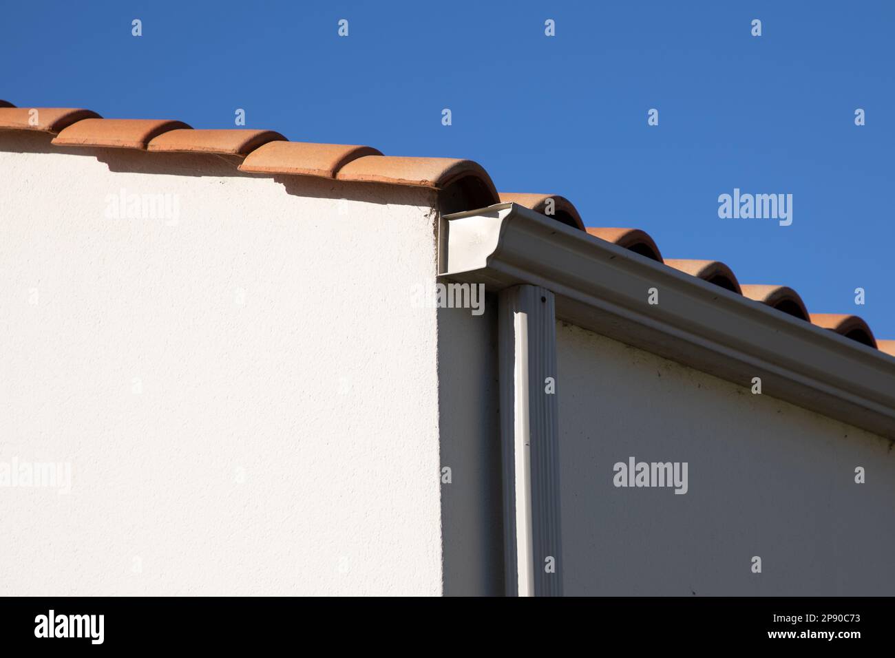 House modern rain Gutter waterproofing home corner roof facade Stock ...