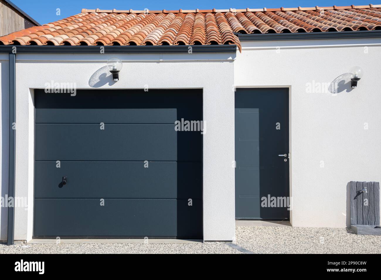 sectional car entrance facade home garage grey of modern new building ...