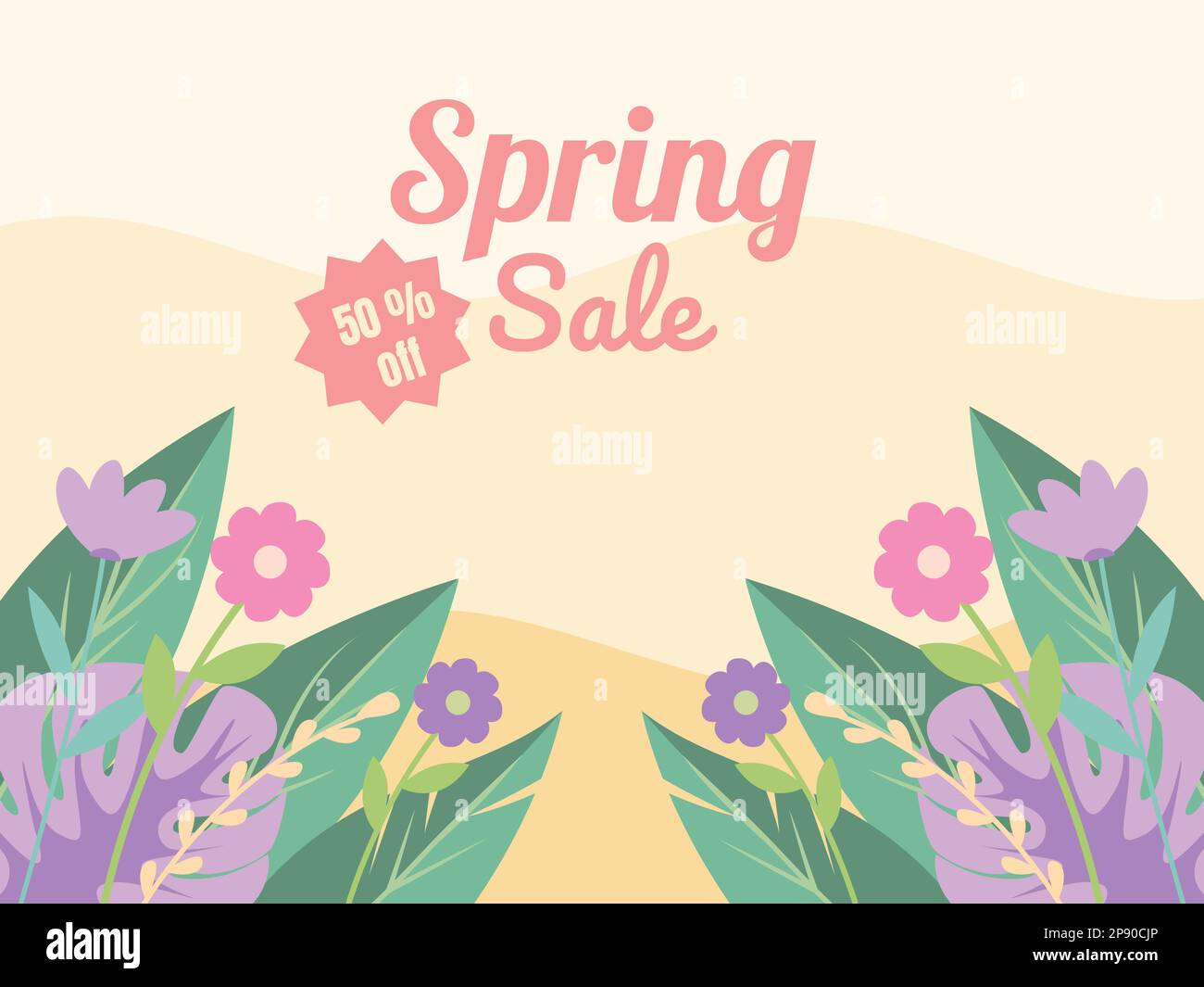 Illustration of spring sale banner with leaves and flowers flat vector ...
