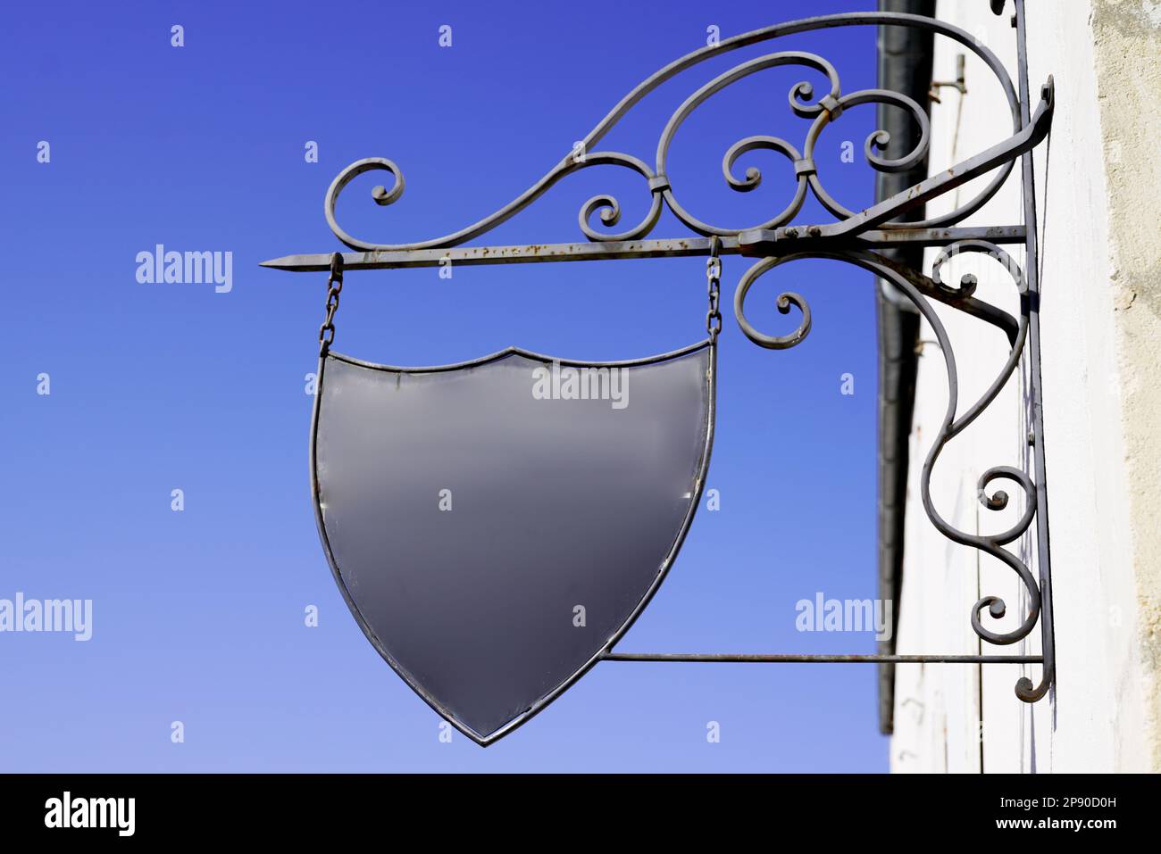 Empty signage black vintage blank mock up hanging retro city street ...