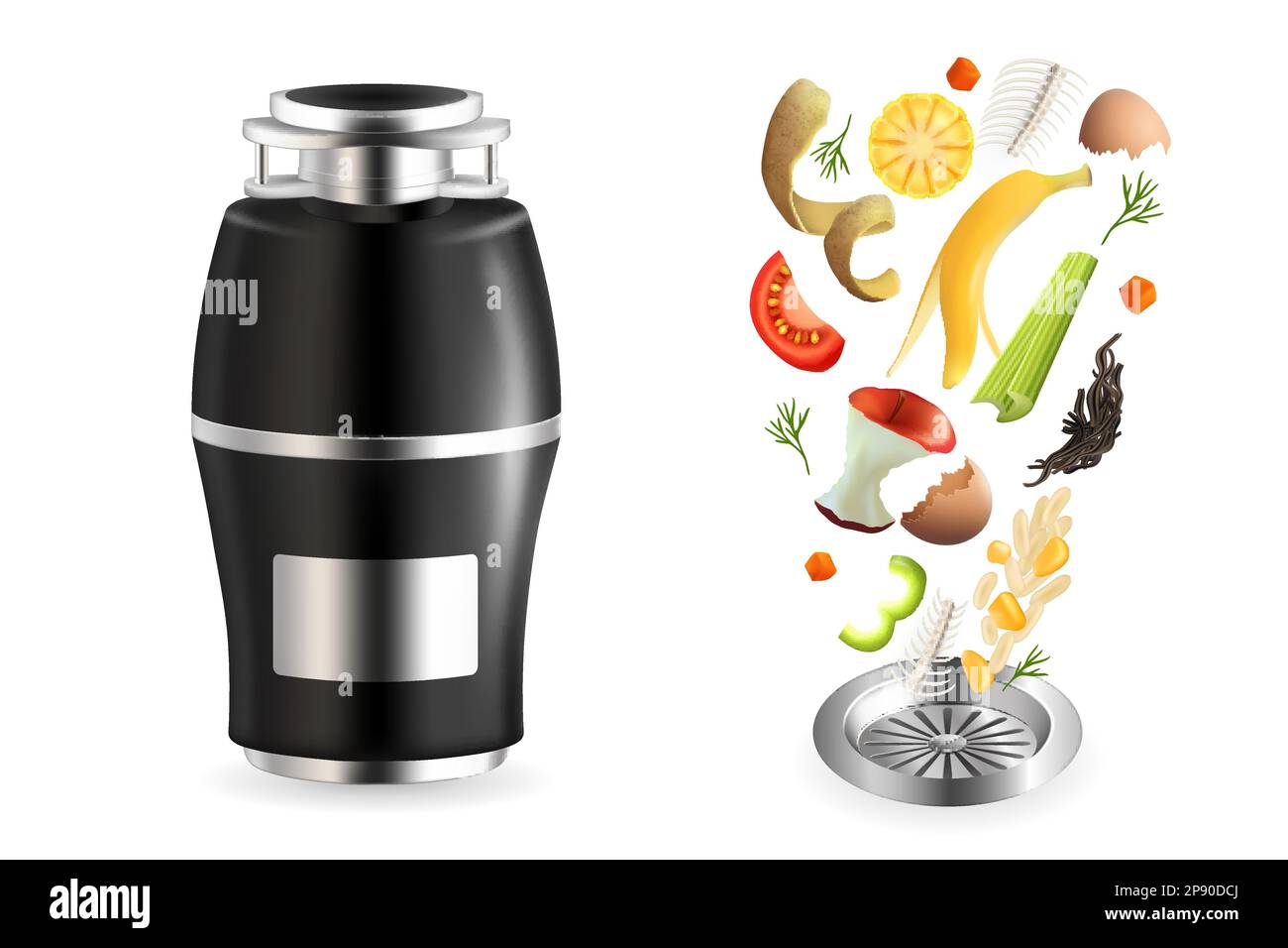 Food waste disposer, vector realistic isolated illustration Stock ...