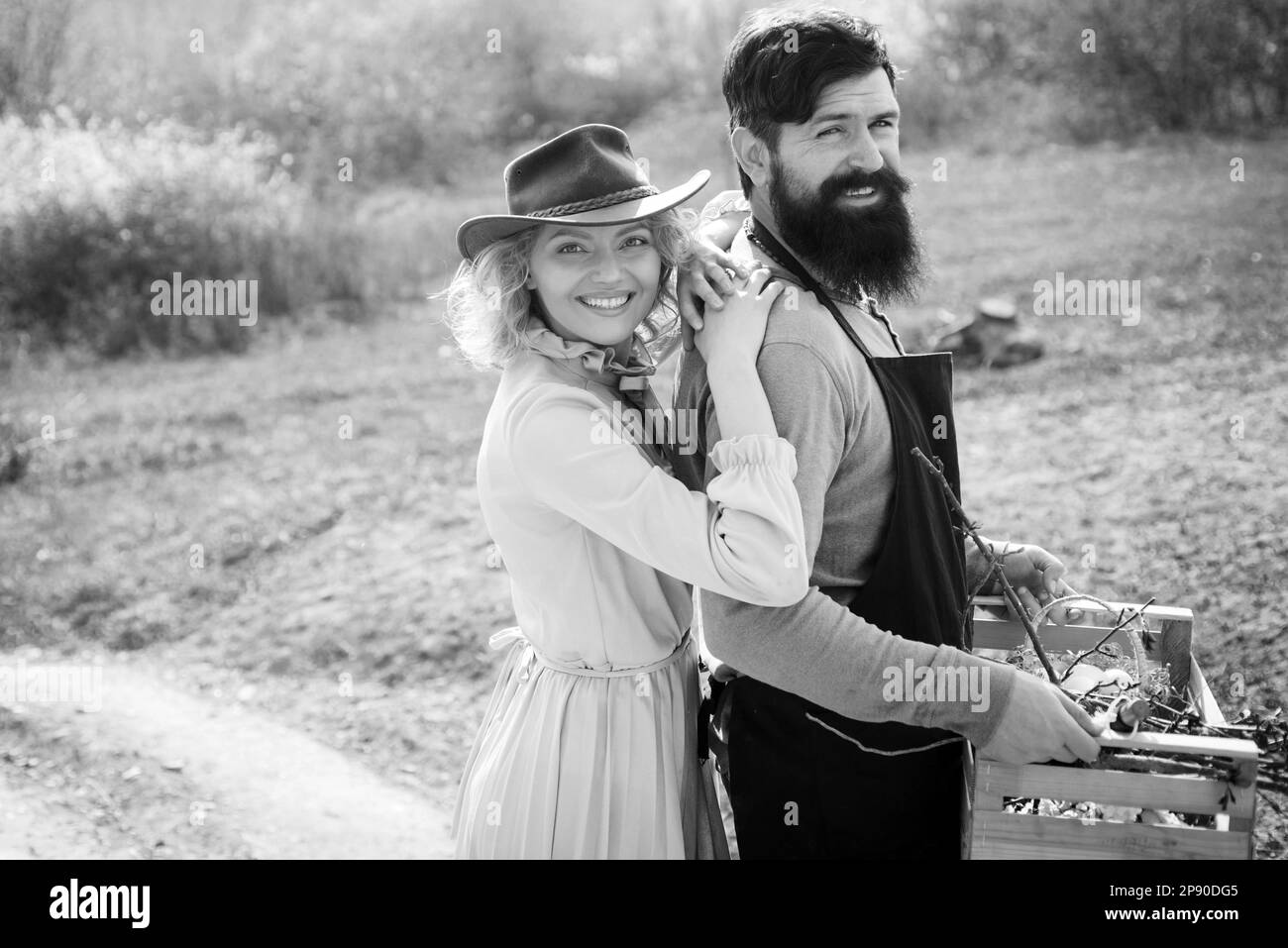 Eco living. Family of rural workers. Farming and agriculture ...