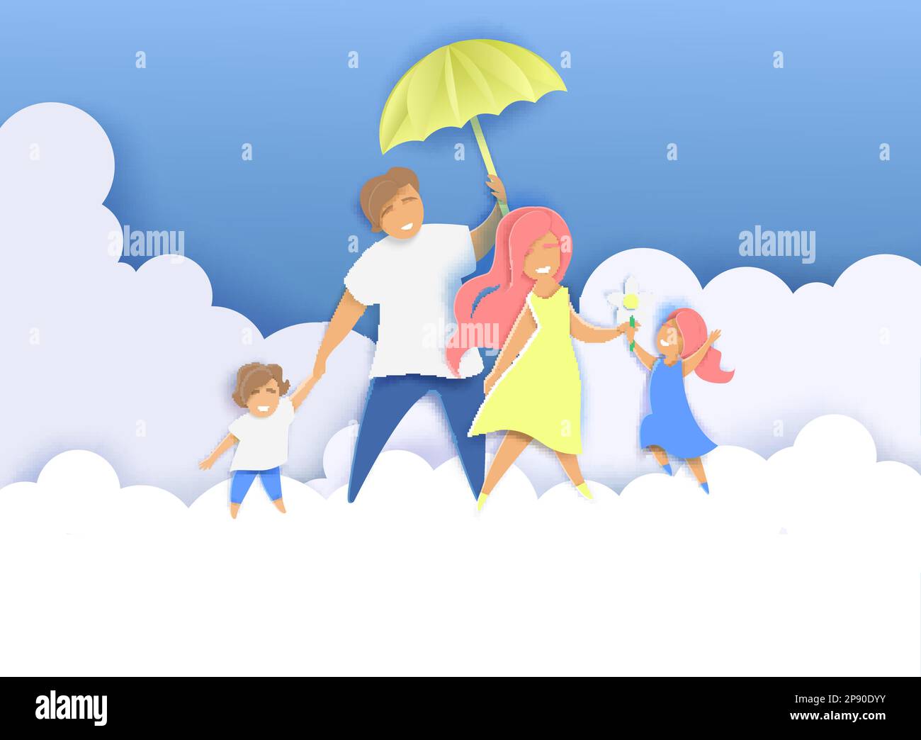 Happy family, vector illustration in paper art style Stock Vector Image ...