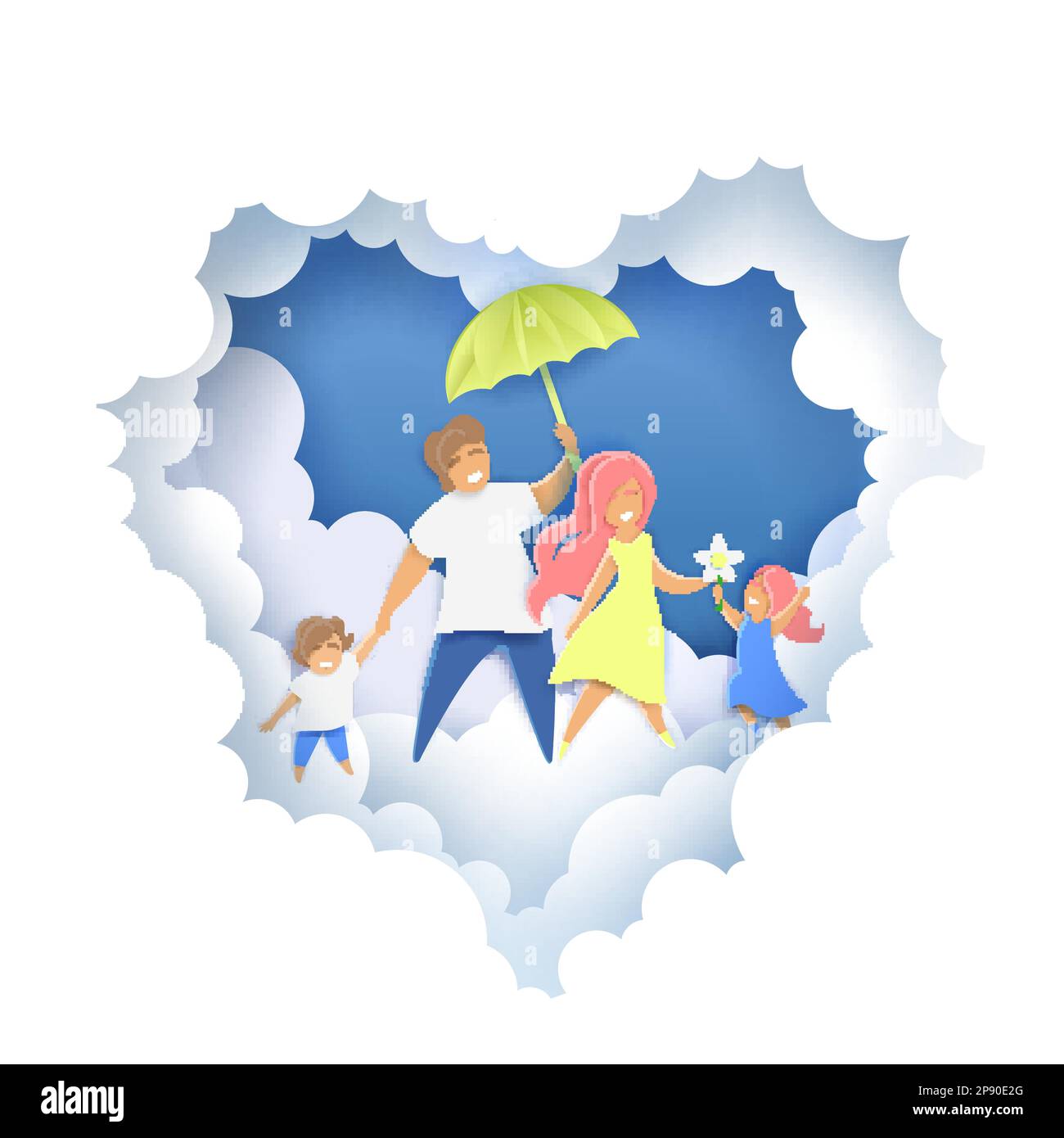 Happy family, vector illustration in paper art style Stock Vector Image ...