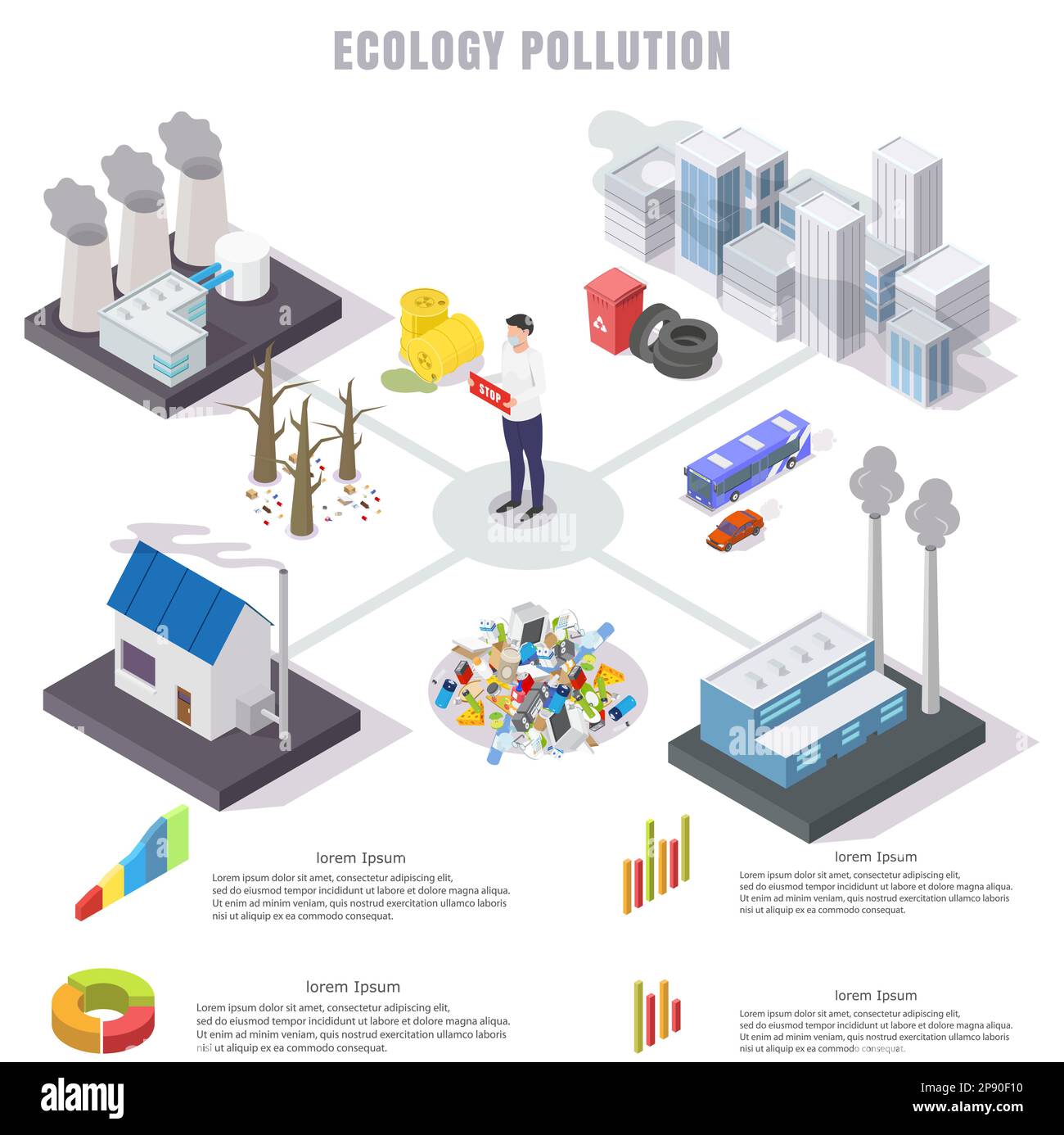 Stop ecology pollution vector flat isometric infographics Stock Vector ...