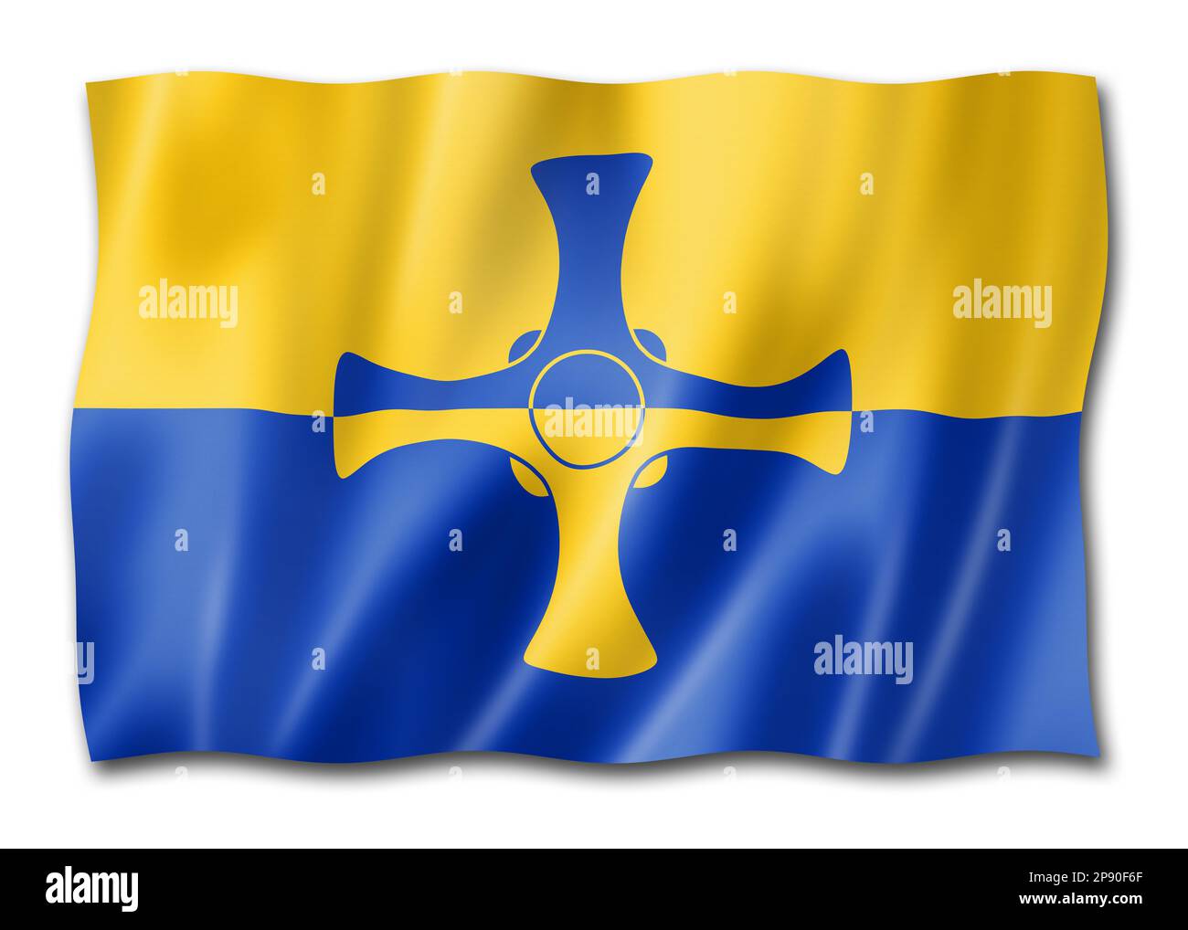Durham County flag, United Kingdom waving banner collection. 3D ...