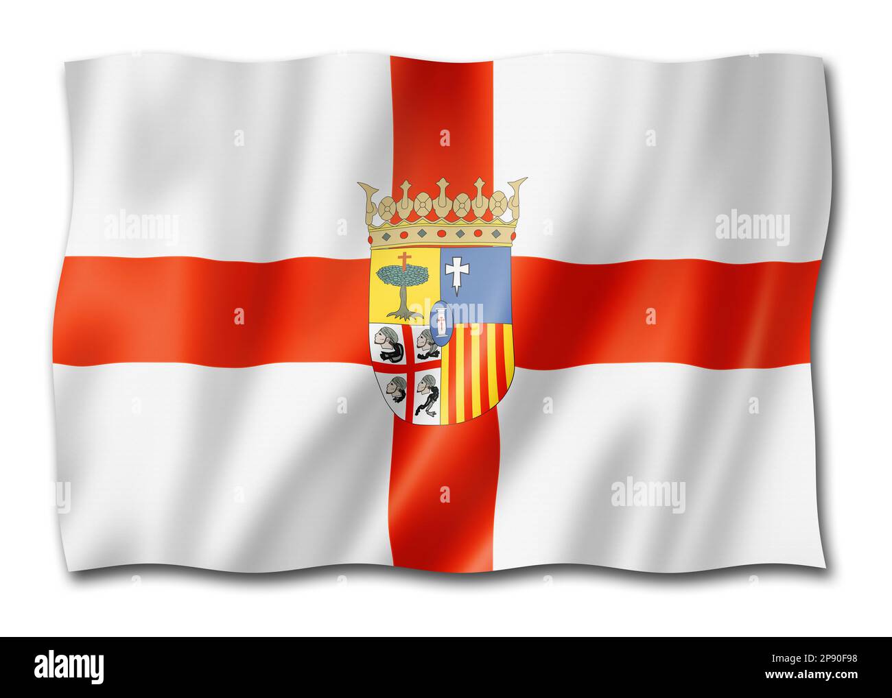 Zaragoza province flag, Spain waving banner collection. 3D illustration ...