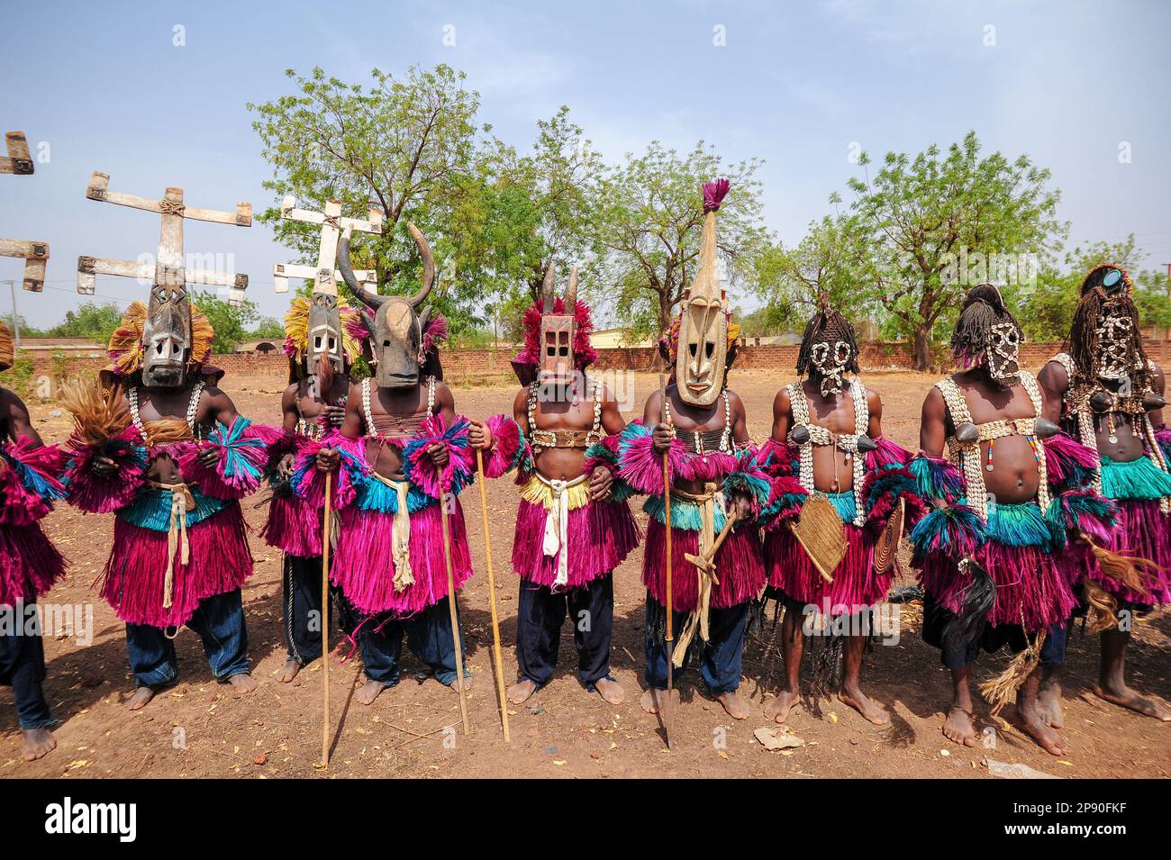 Traditional Dogon masks from Mali at Festima mask festival, Dedougou, Burkina Faso Stock Photo ...