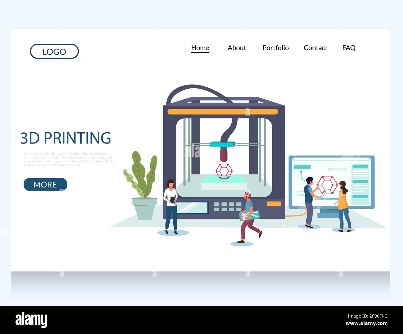3d printing vector website landing page design template Stock Vector ...