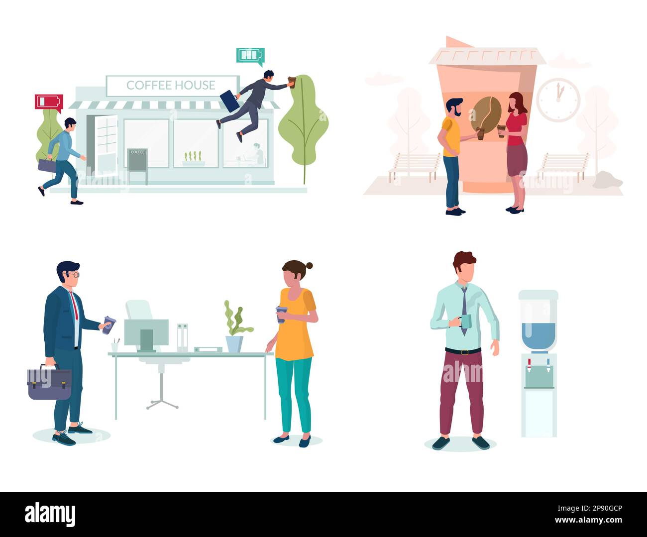 Office people taking coffee break set, vector illustration Stock Vector ...