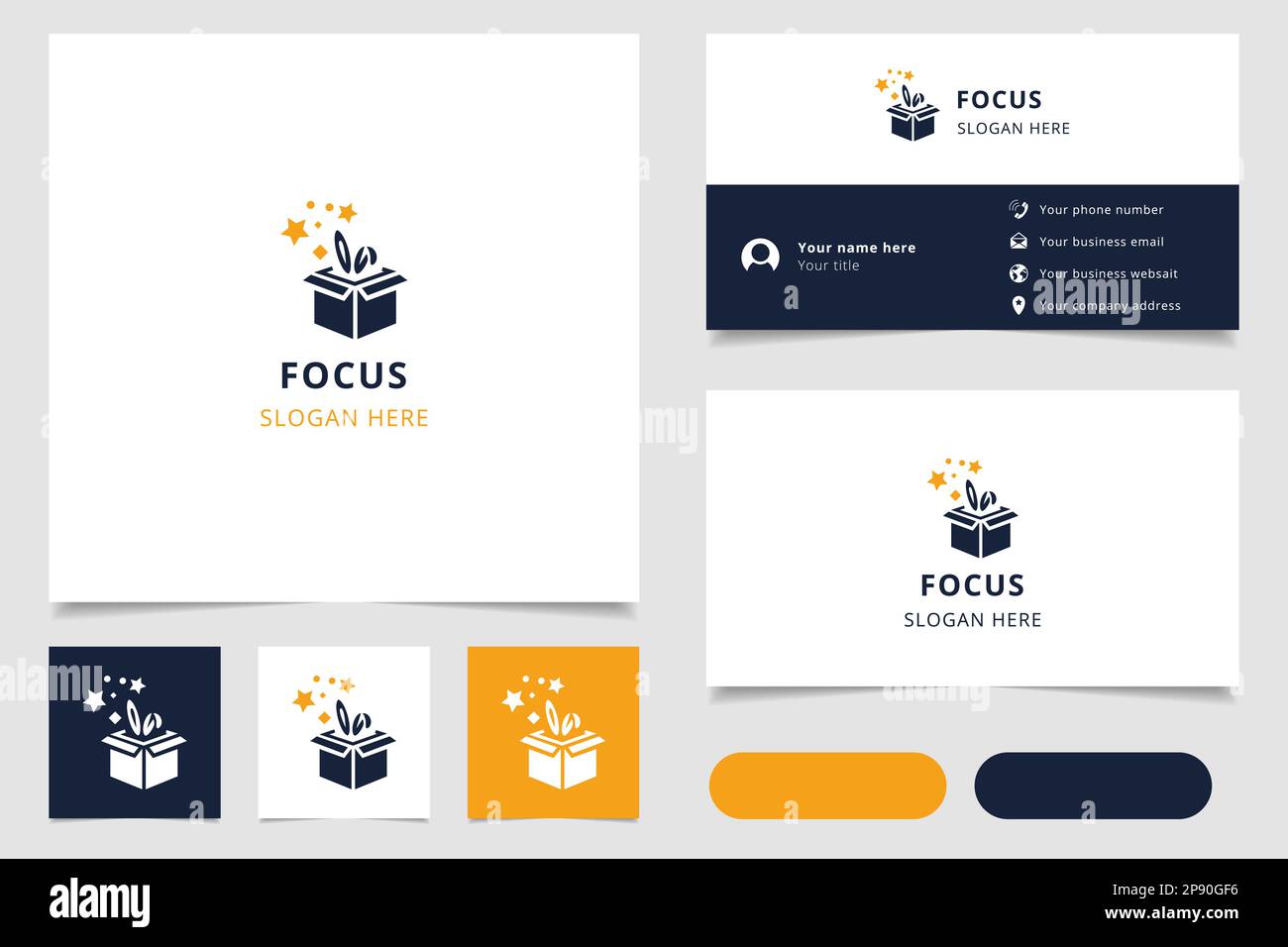 Focus logo design with editable slogan. Branding book and business card ...