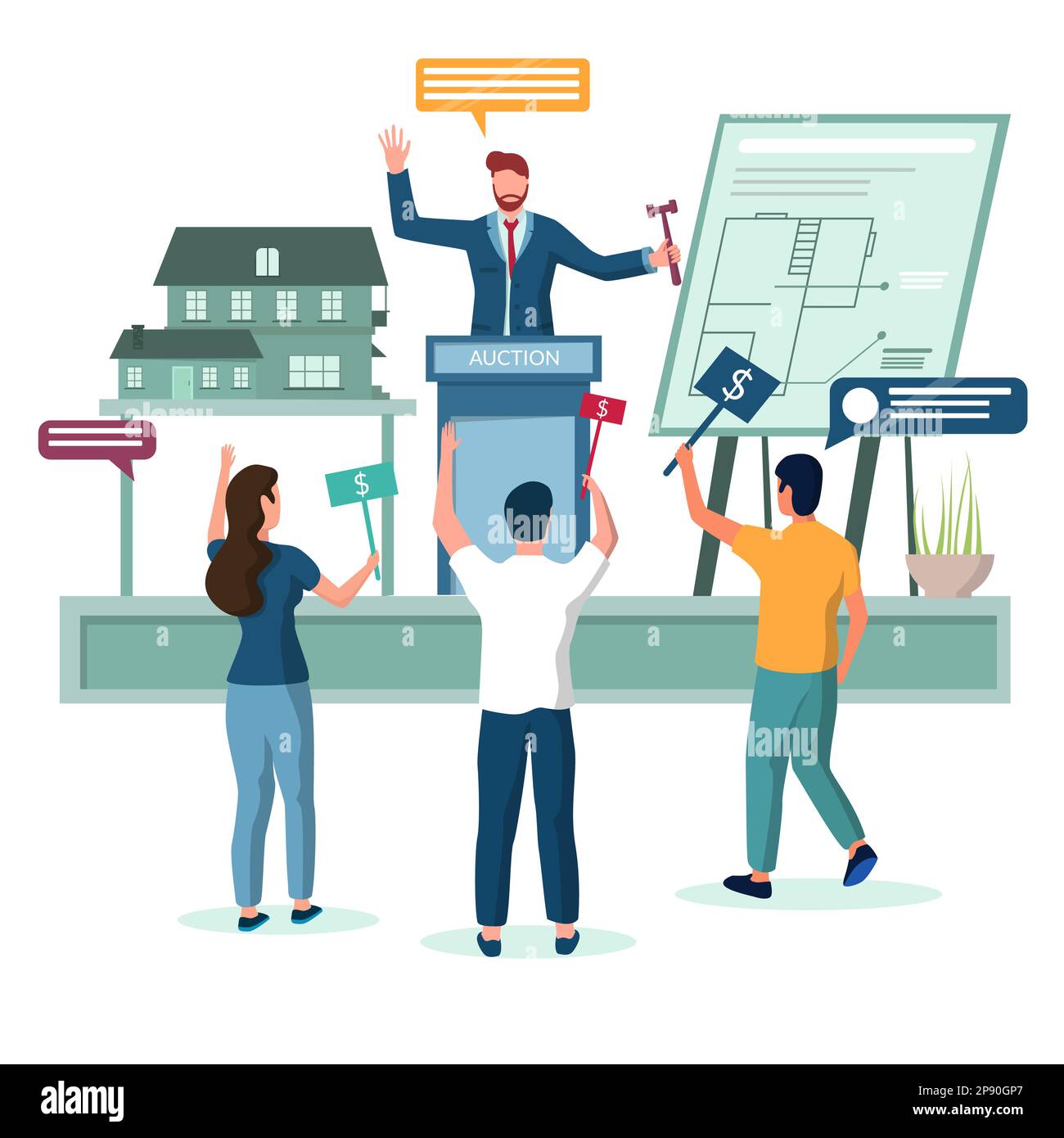 Real estate house auction vector concept illustration Stock Vector ...