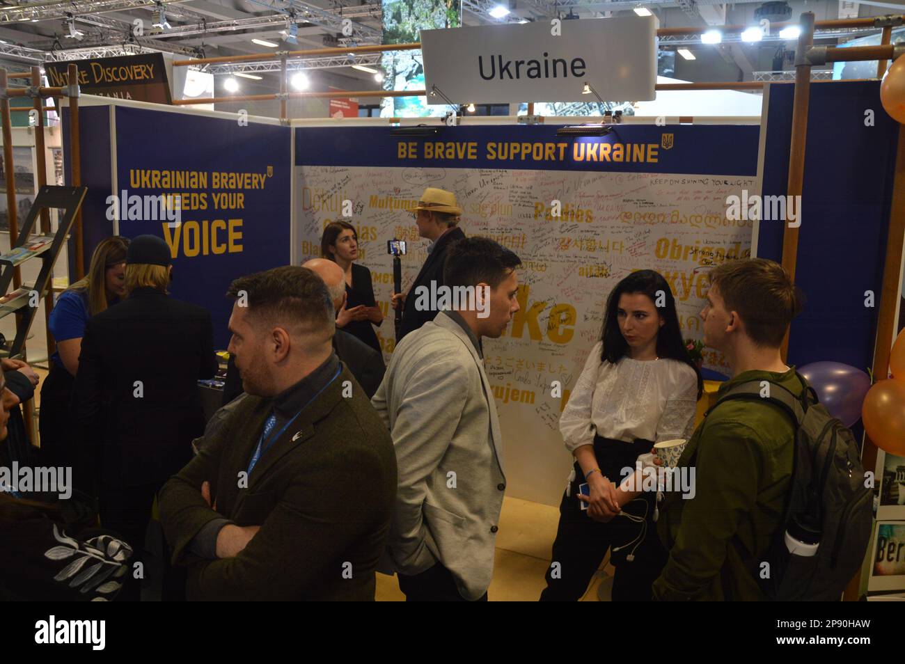 Berlin, Germany - March 8, 2023 - "Be Brave Like Ukraine" - Ukraine booth at ITB - International ...