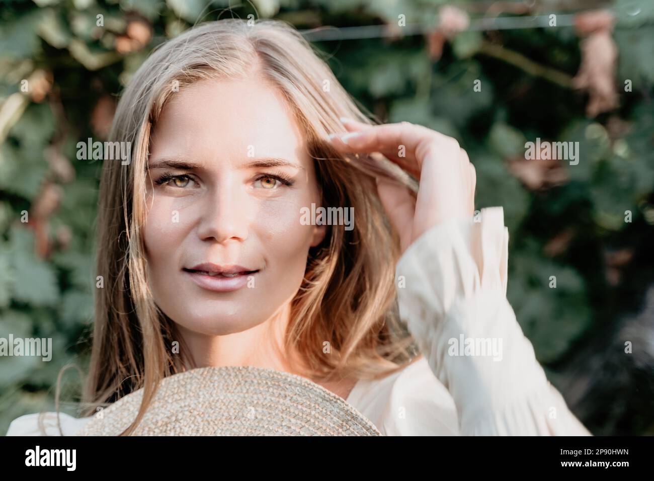 Woman at autumn winery. Portrait of happy woman holding glass of wine ...
