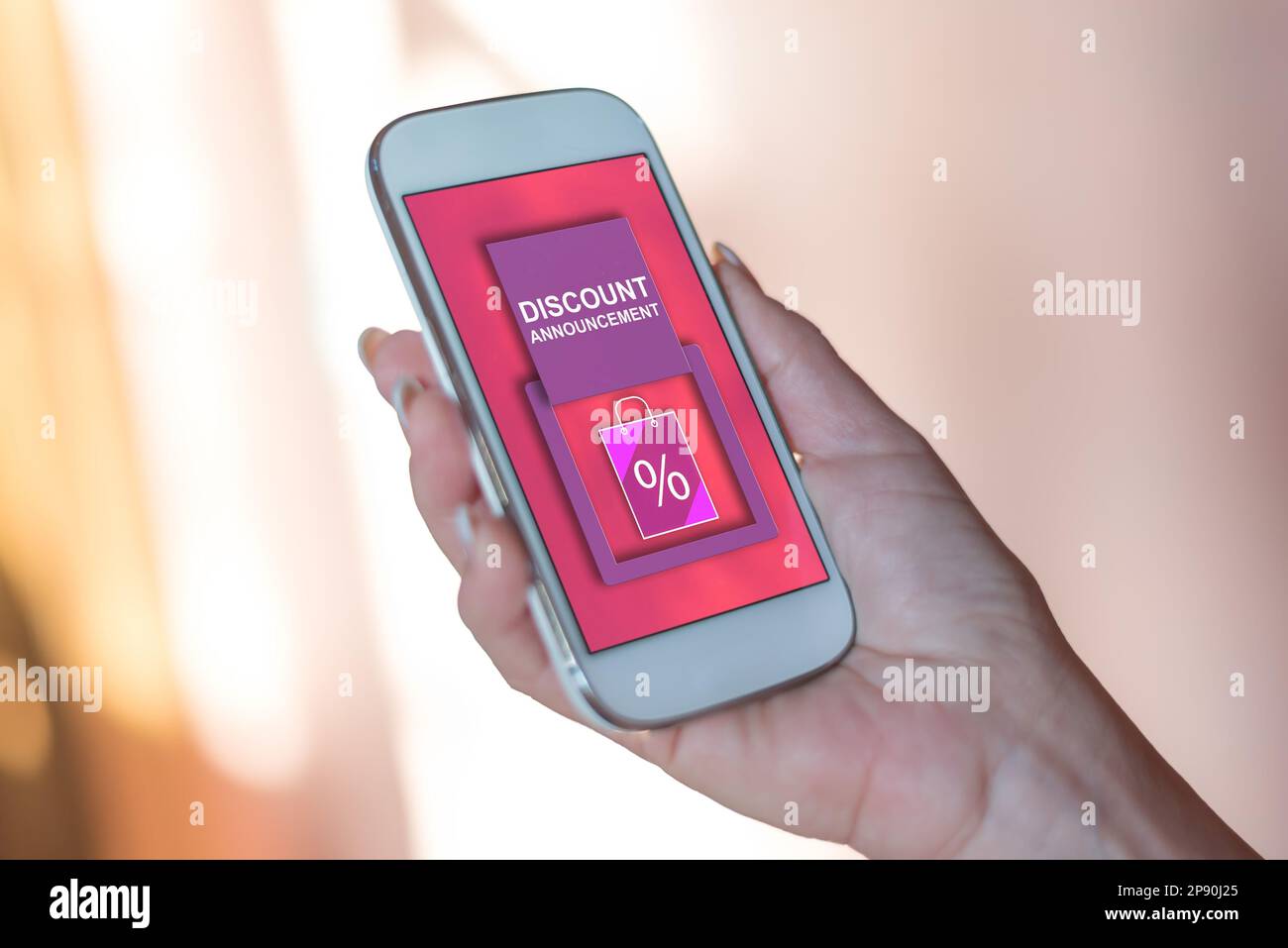Smartphone screen displaying a discount announcement concept Stock ...