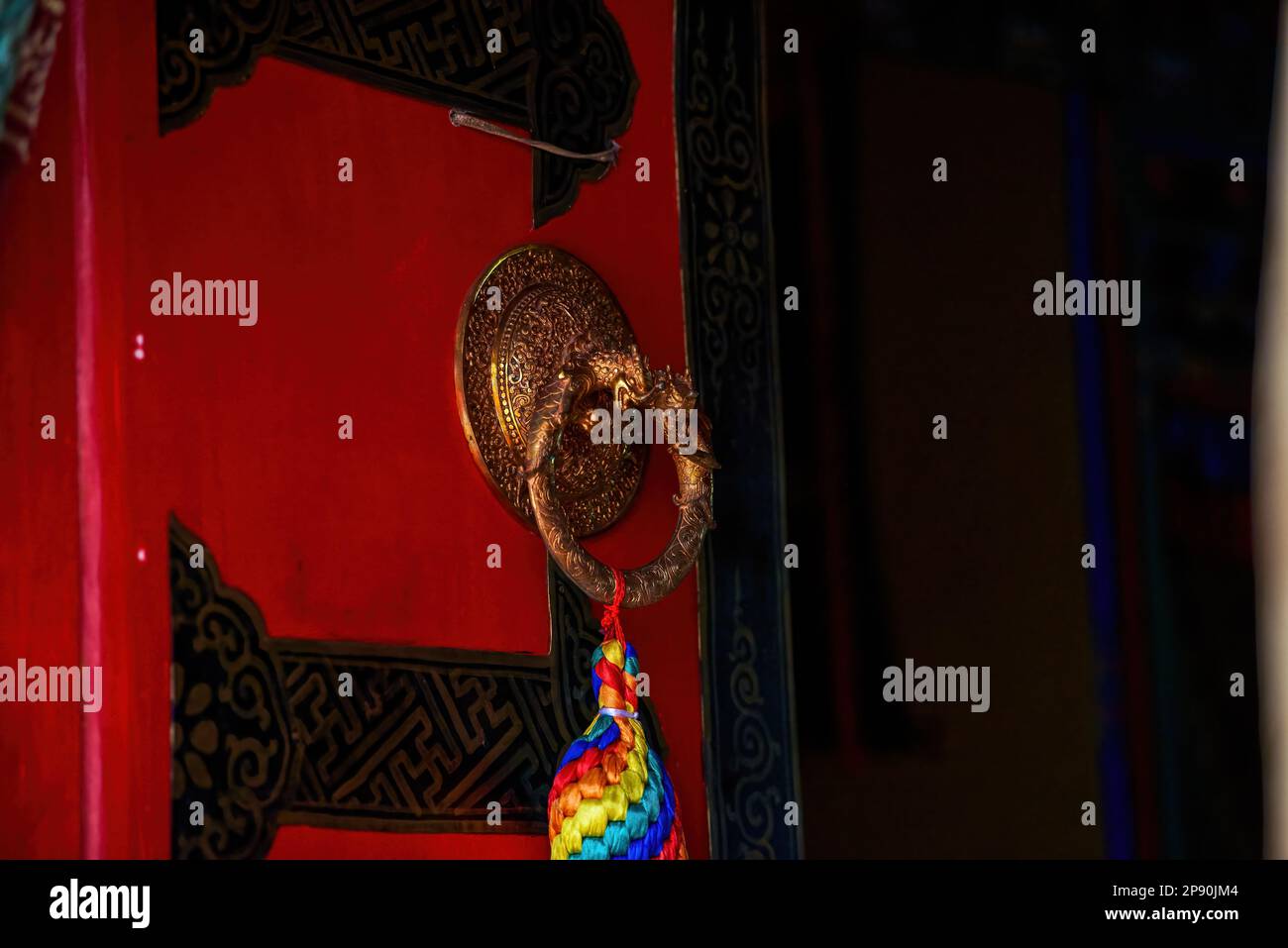 Gates and colorful decorations of Tibetan Buddhist monasteries in Tibet ...