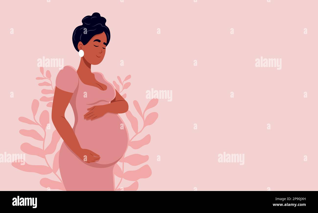 Healthy Pregnancy Banner Beautiful Pregnant Black Woman Hugs Her Belly